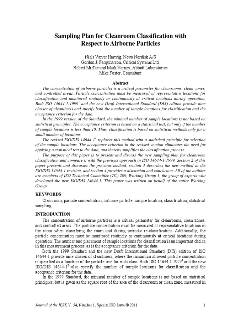 Sampling Plan For Cleanroom Classification | PDF | Sampling (Statistics ...