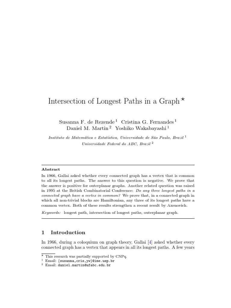 Intersection of Longest Paths in A Graph ? | PDF | Discrete Mathematics ...