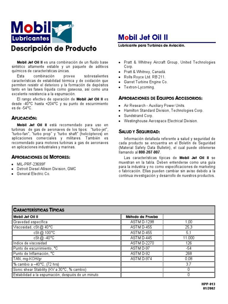 Mobil Jet Oil II | PDF | Lubricante | Motor a reacción
