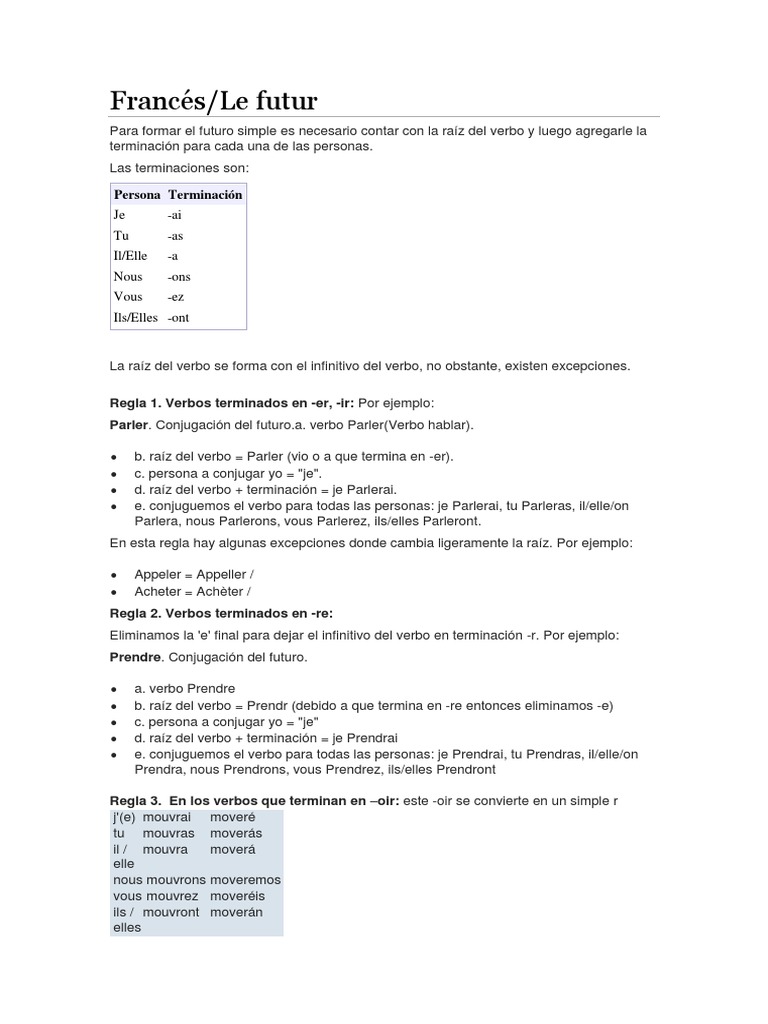 Francés Futuro | PDF | Verbo | Unidades Semánticas