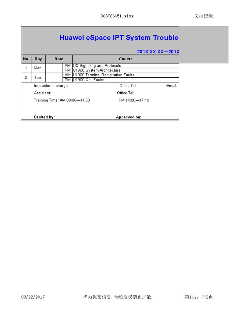 Huawei ESpace IPT System Troubleshooting Training Timetable | PDF