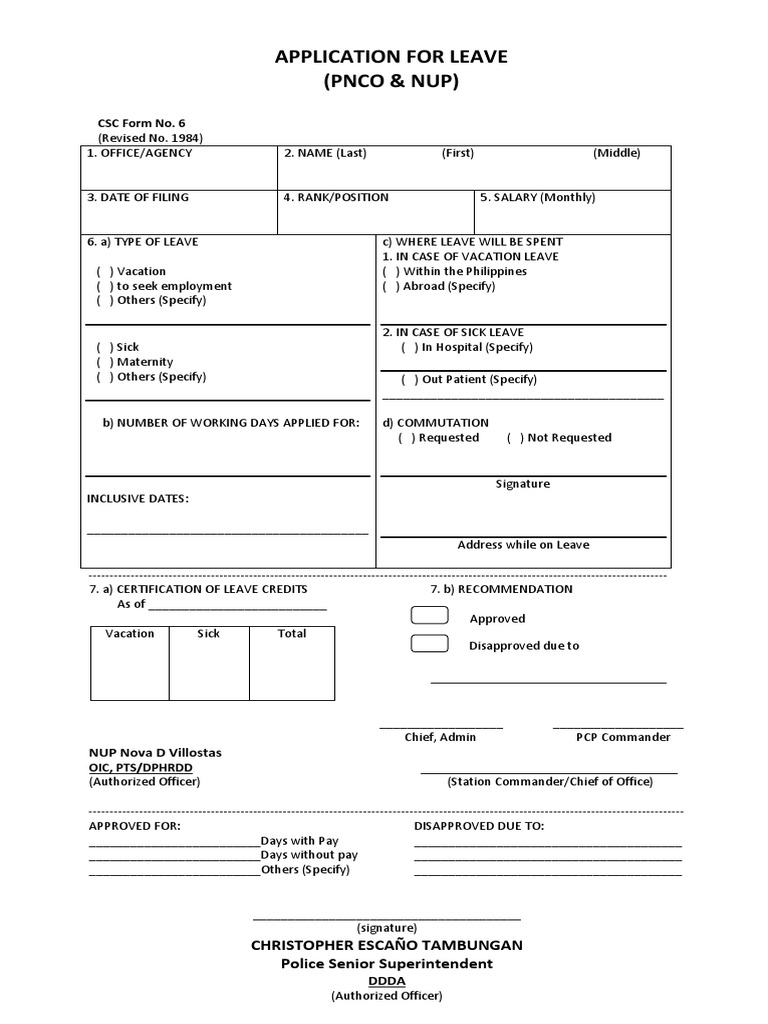 PNCO Leave Format | PDF | Government | Business
