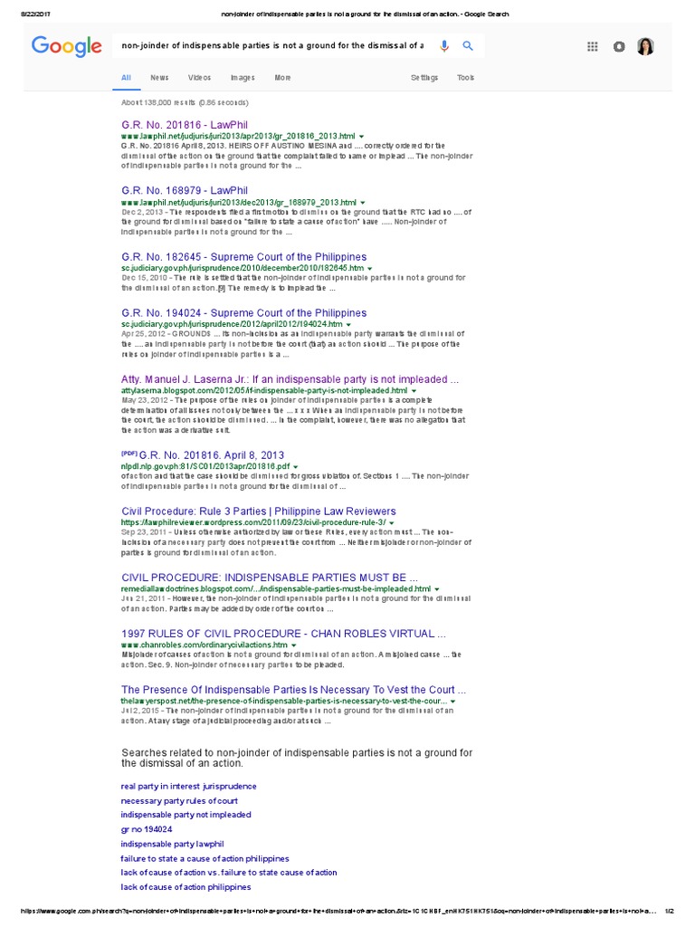 Non-Joinder of Indispensable Parties | PDF | Complaint | Cause Of Action