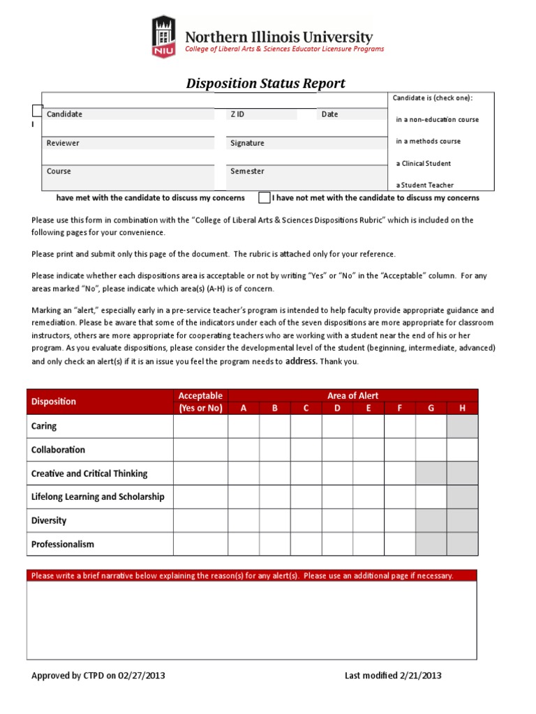 Dispositions Status Report Alert | PDF | Teachers | Learning