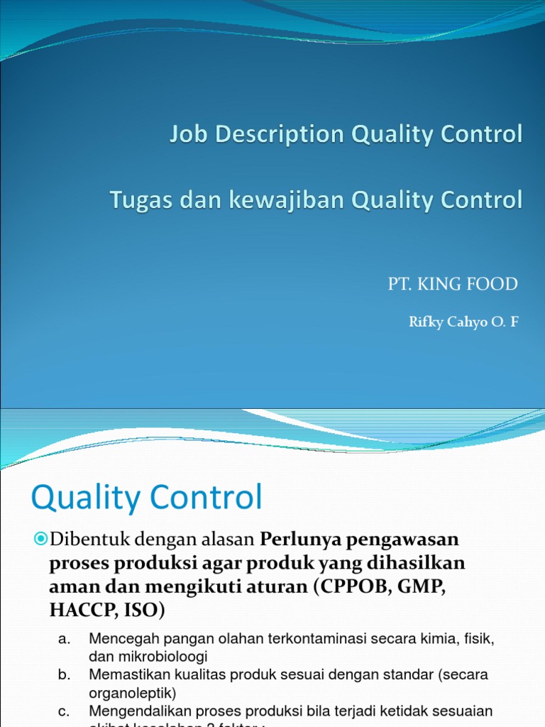 Tugas dan Proses Quality Control di PT King Food | PDF | Teknologi ...