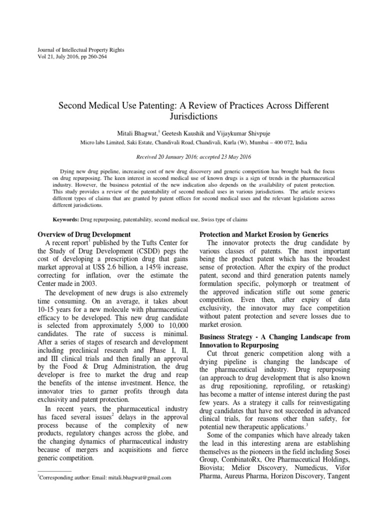Second Medical Use Countries | PDF | Generic Drug | Patent