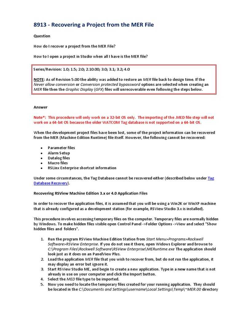 8913 - Recovering A Project From The MER File | PDF | Directory ...