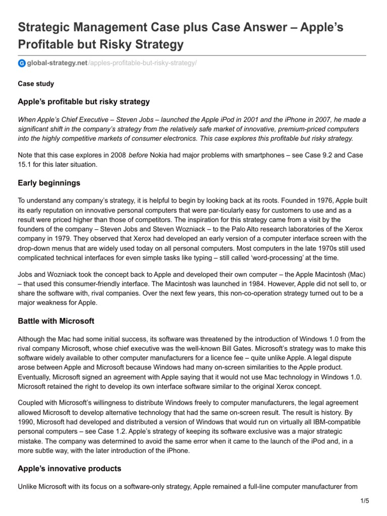 Strategic Management Case Plus Case Answer Apples Profitable But Risky ...