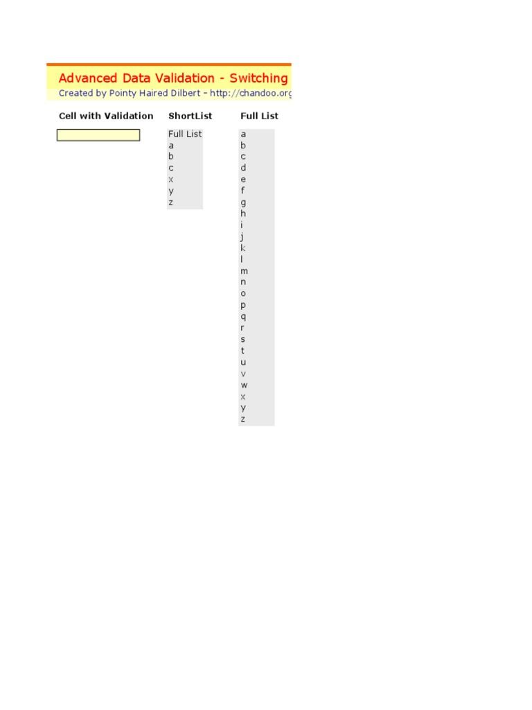 Advanced Data Validation - Switching Between Lists: Cell With ...