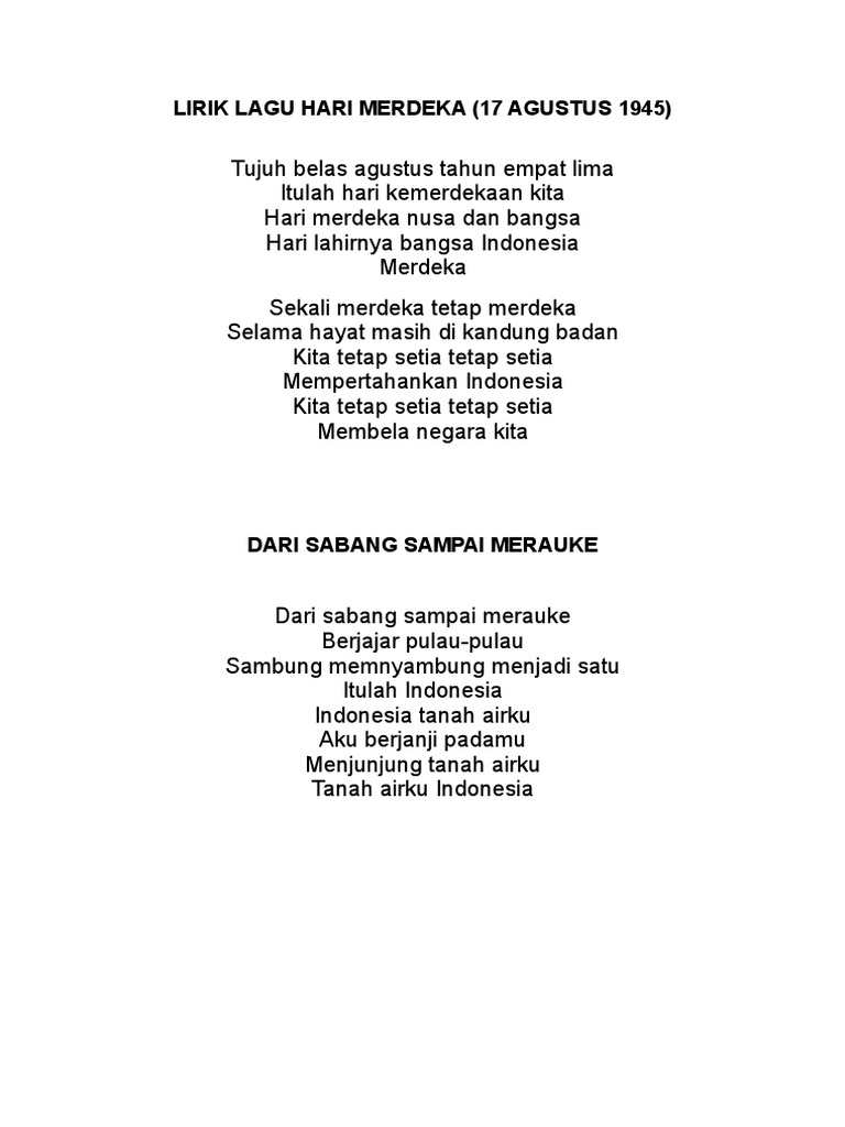 Lirik Lagu Hari Merdeka | PDF