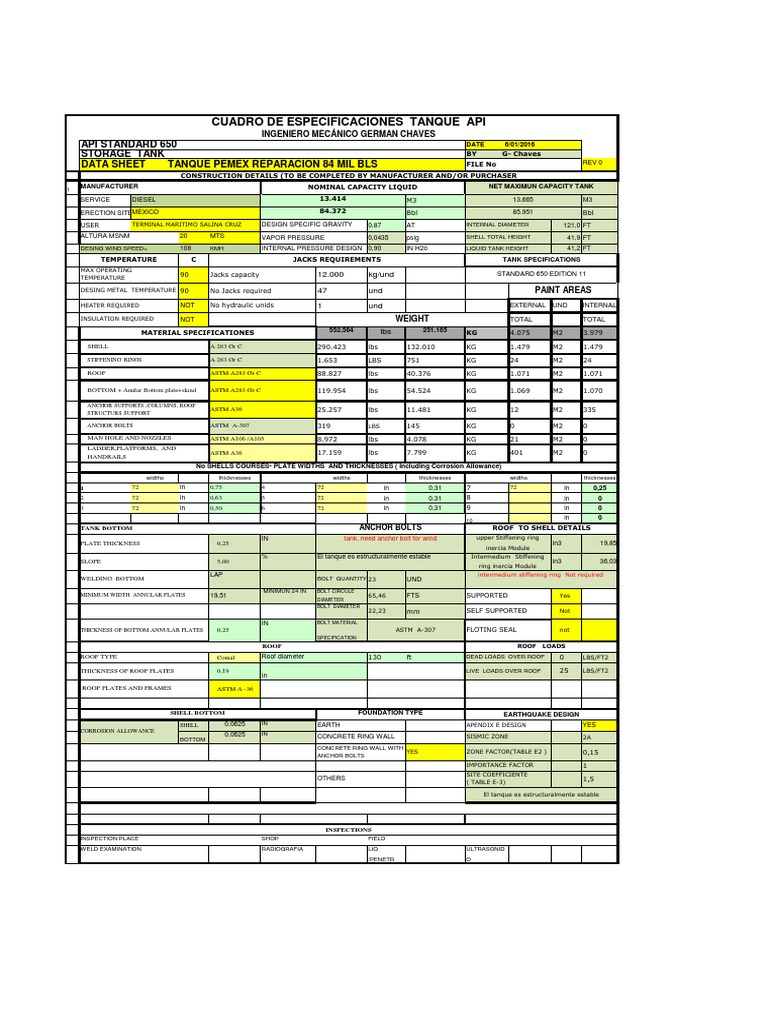 Tanques Api 650 Rev41 PEMEX 01 PDF | PDF | Screw | Mechanical Engineering