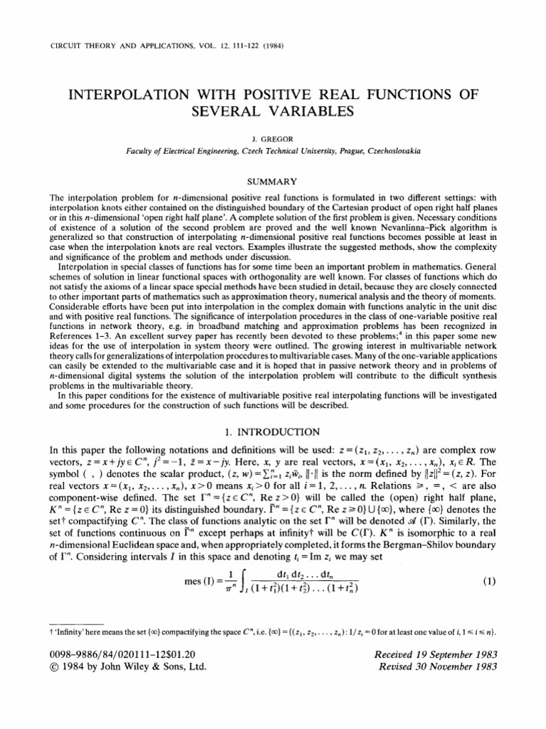 Interpolation With Positive Real Functions OF Several Variables | PDF | Function (Mathematics ...