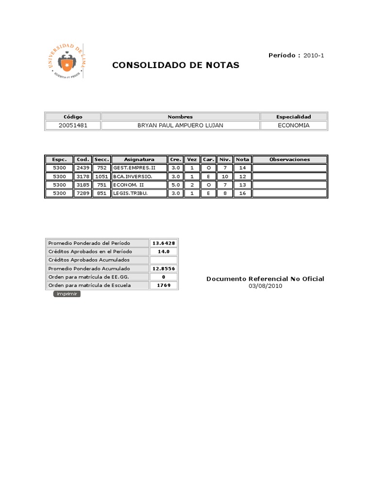 Consolidado de Notas | PDF