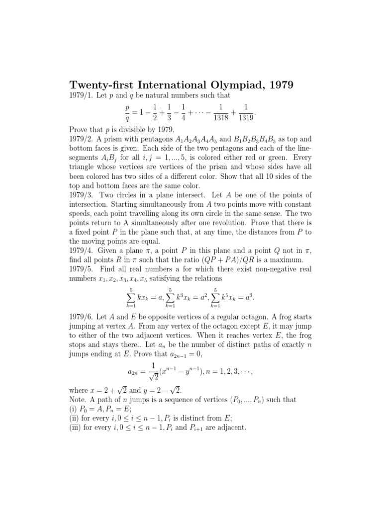 Twenty-First International Olympiad, 1979 | PDF