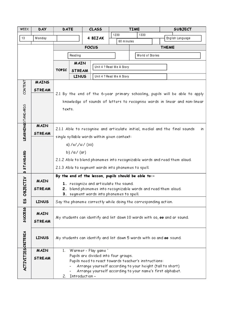Year 2 Lesson Plan | PDF | Phoneme | Word