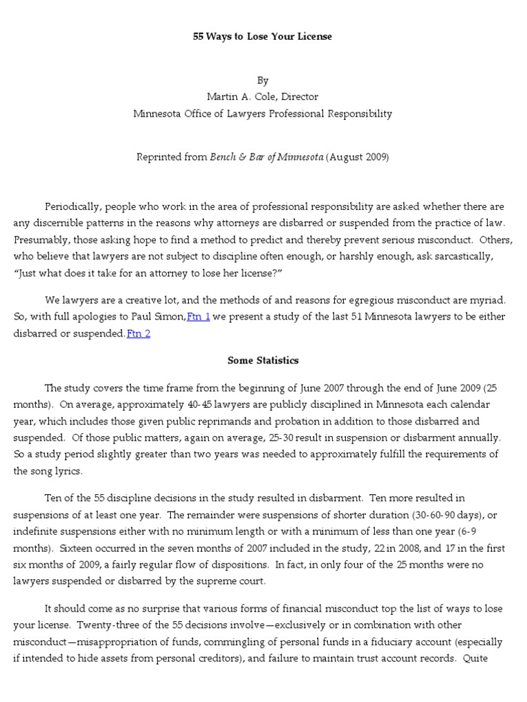 55 Ways To Lose Your License | PDF | Disbarment | Lawyer