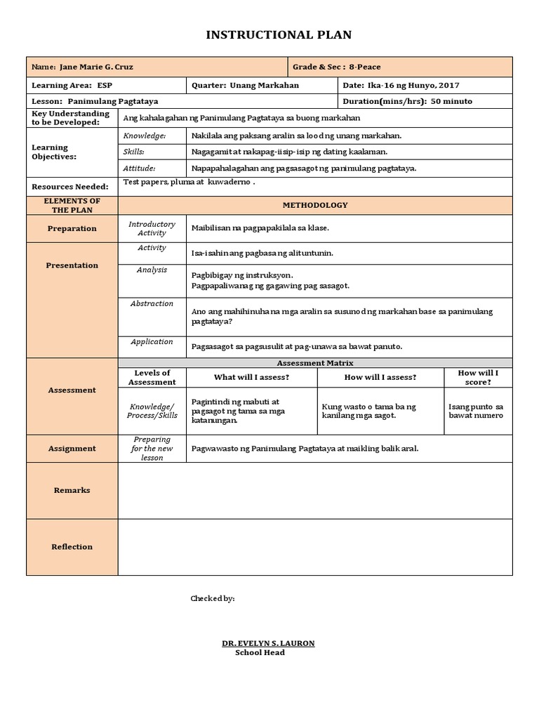 ESP 8 Peace - Iplan 1 | PDF