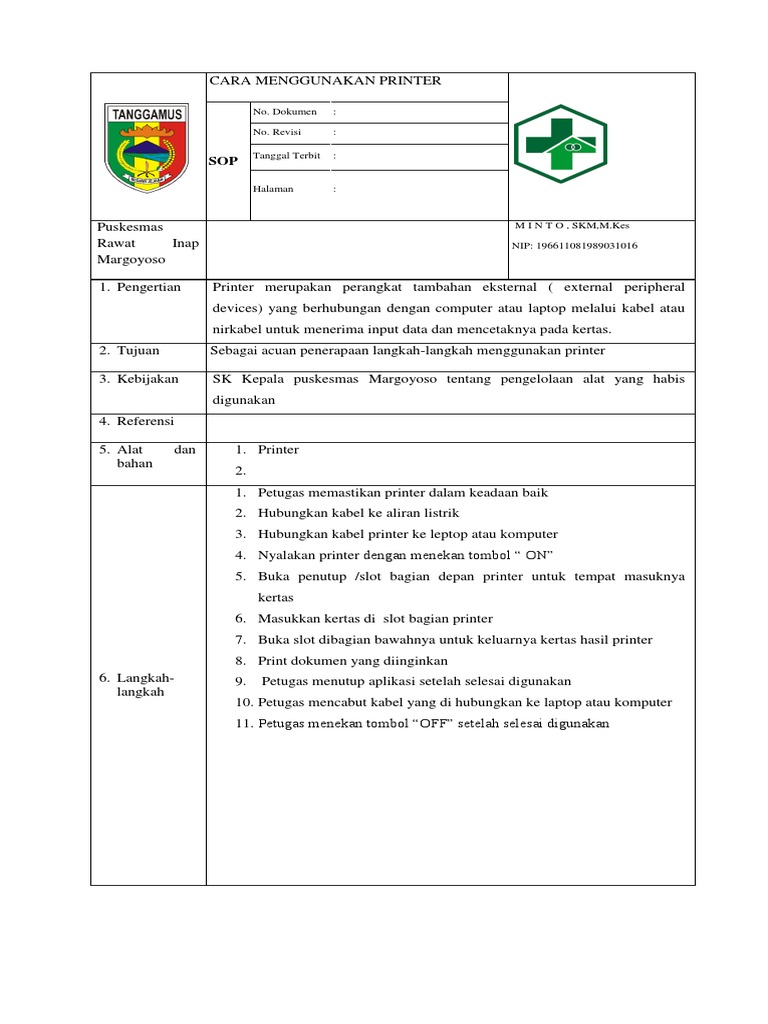 Sop Menggunakan Printer | PDF