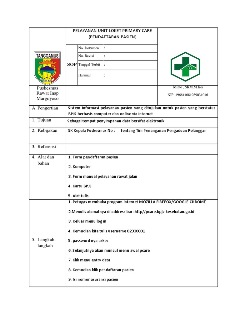 SOP Pendaftaran Pasien BPJS Online | PDF