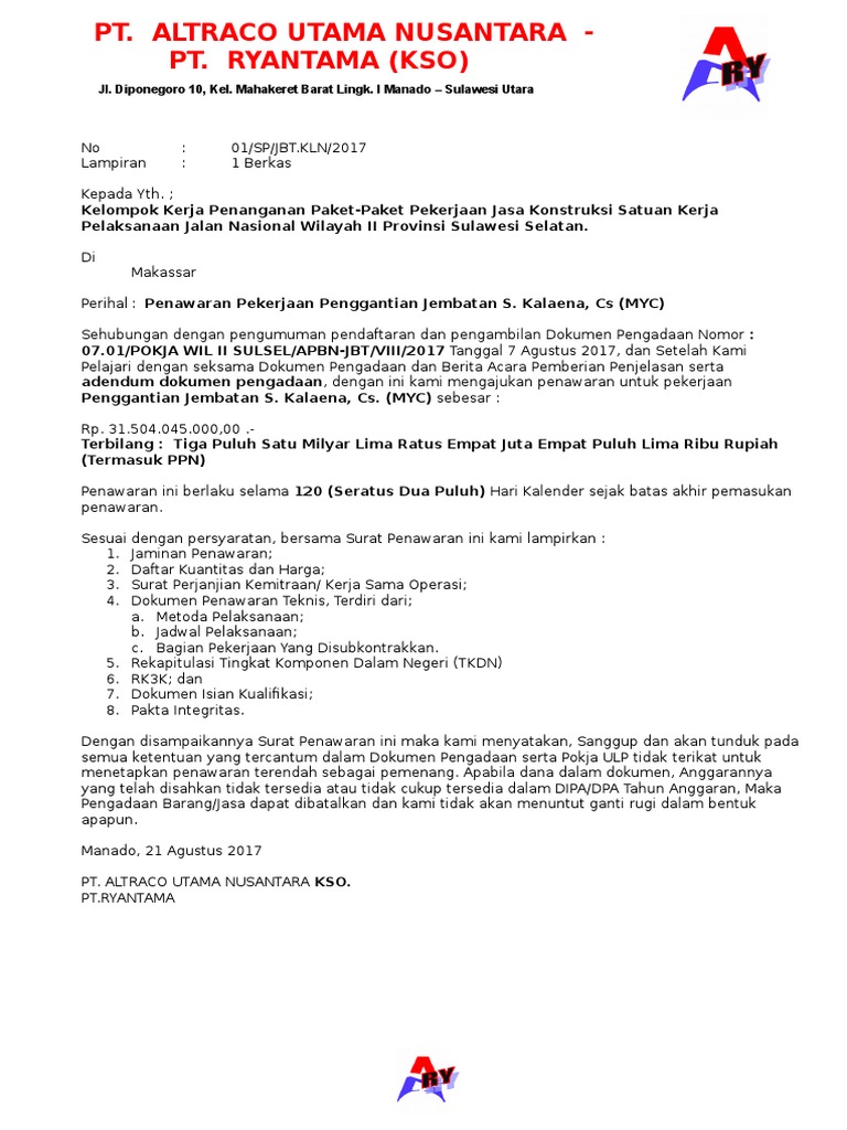 Kop Surat Kso Altraco Ryantama | PDF