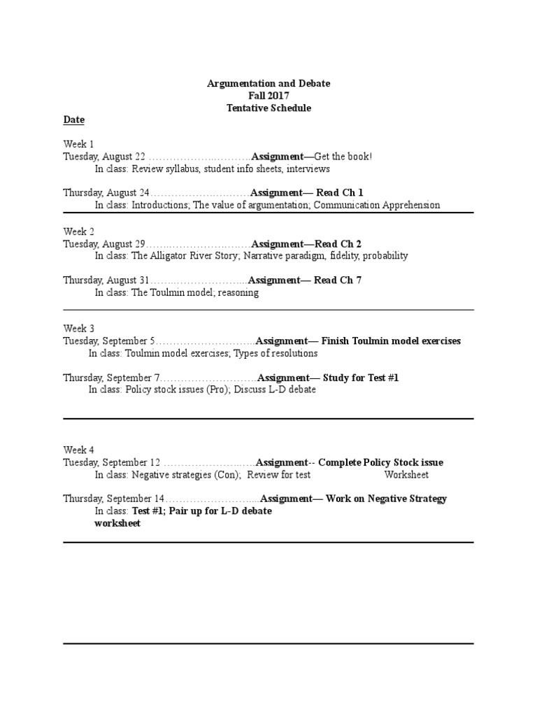 Argumentation and Debate Schedule 2017 | PDF | Argumentation Theory ...
