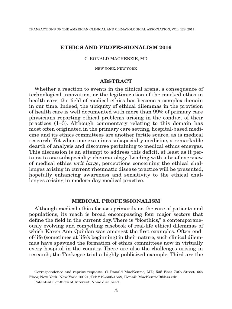Ethics and Professionalism 2016: C. Ronald Mackenzie, MD | PDF ...