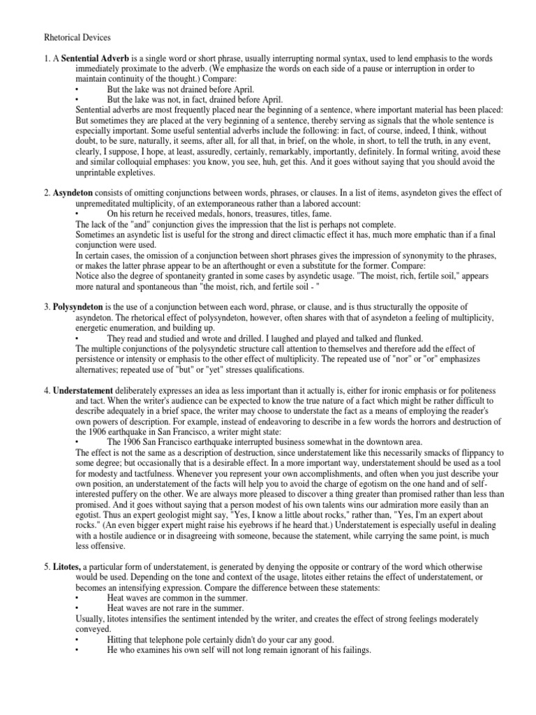 Shortened Rhetorical Devices List PDF | PDF | Metaphor | Anthropomorphism
