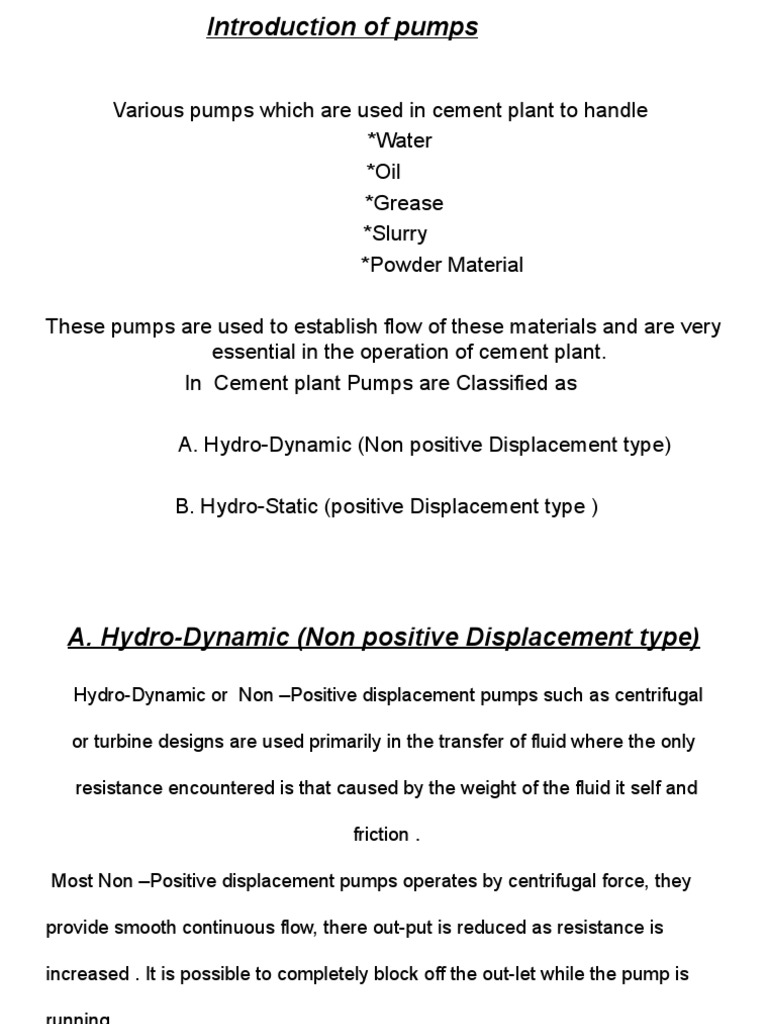 Types of Pumps in Cement Plants | PDF | Pump | Hydraulics