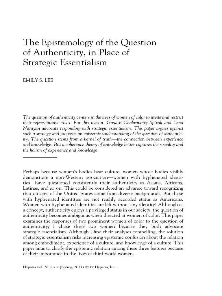 LEE 2011 Hypatia | PDF | Essentialism | Epistemology