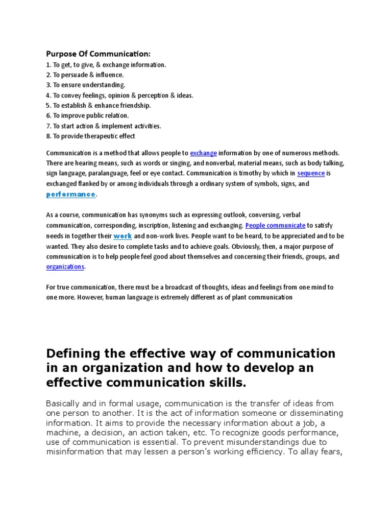 Purpose of Communication | PDF | Nonverbal Communication | Communication