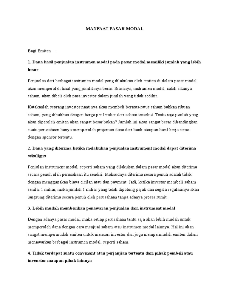 Manfaat Pasar Modal | PDF