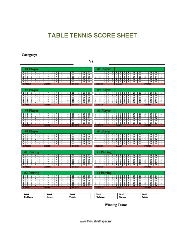 Table Tennis Score Sheet Template | PDF | Racquet Sports | Sports