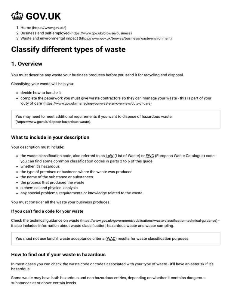 Print Classify Different Types of Waste - GOV - Uk | PDF | Fluorescent ...
