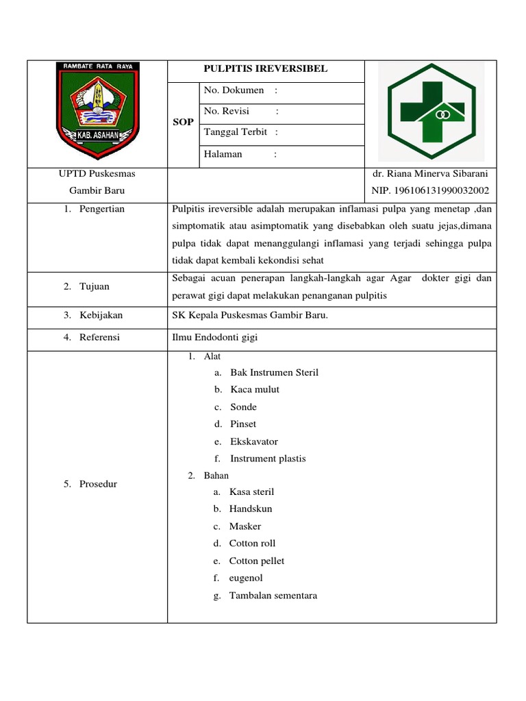 SOP Pulpitis Ireversibel | PDF