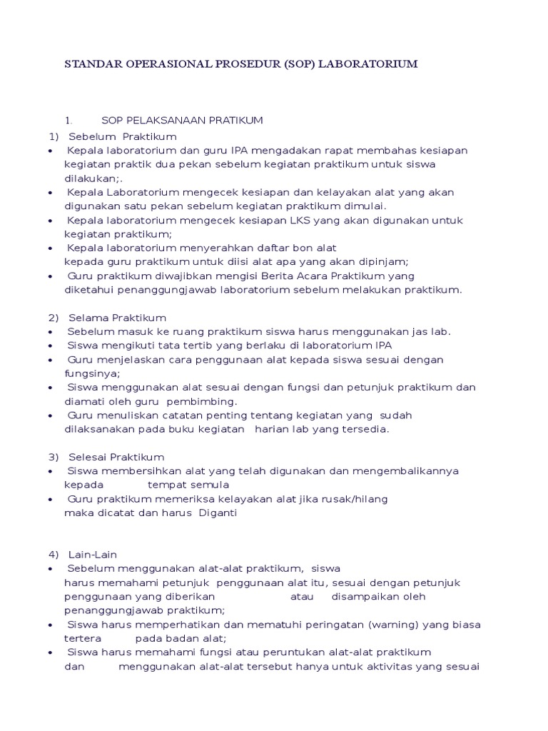 Standar Operasional Prosedur Lab | PDF | Teknologi & Rekayasa