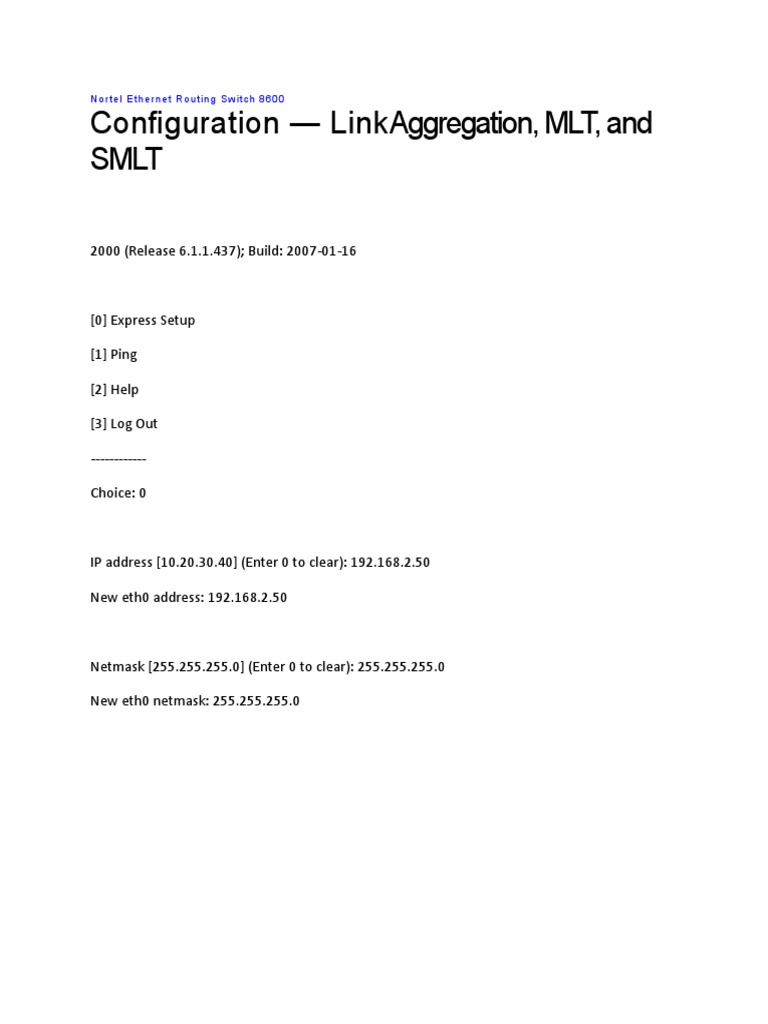 Configuration - Linkaggregation, MLT, and SMLT: Nortel Ethernet Routing ...