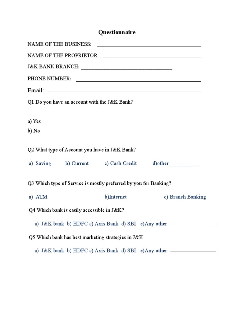 BANK SERVICES Questionnaire | PDF | Online Banking | Banks & Banking