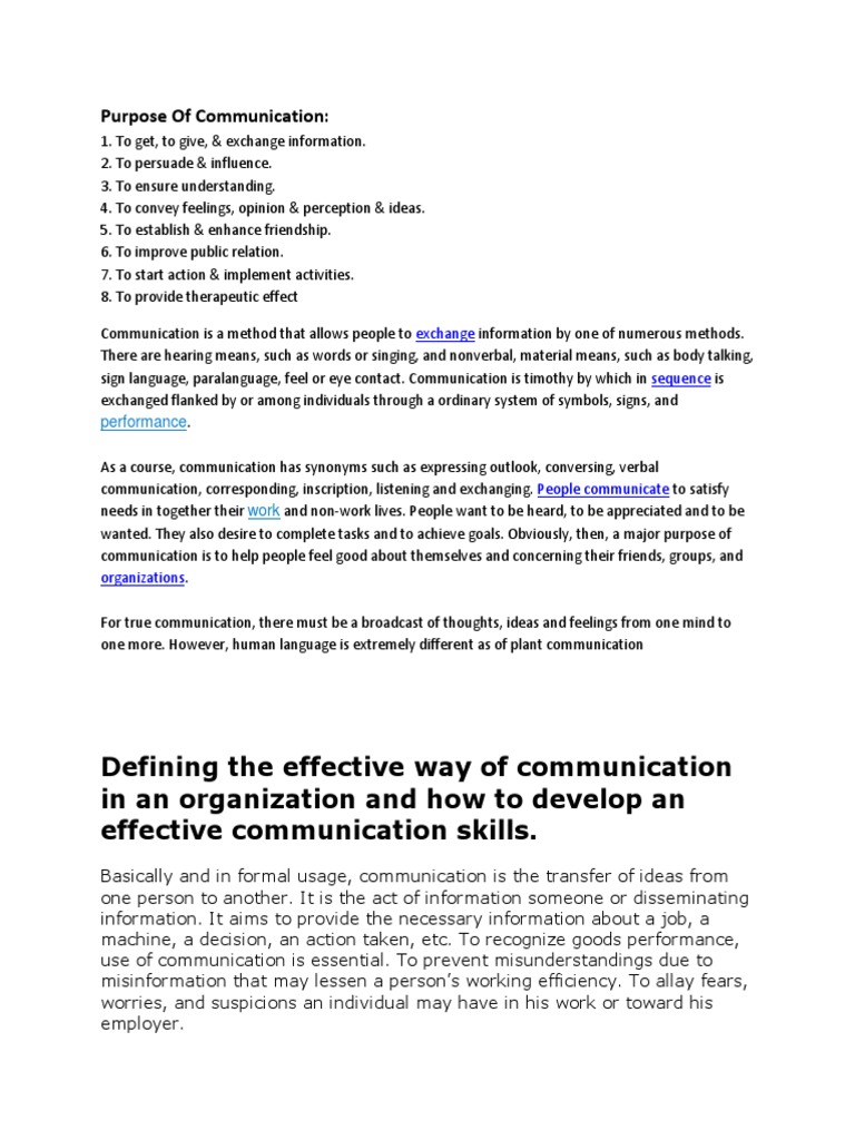 Purpose of Communication | PDF | Nonverbal Communication | Communication