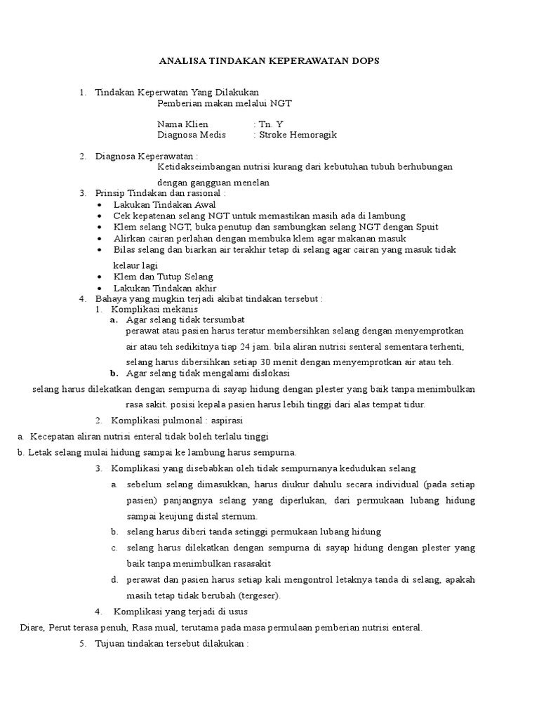 Analis Tindakan Keperawatan Dops Pemberian Makan Melalui Selang Ngt-1 | PDF