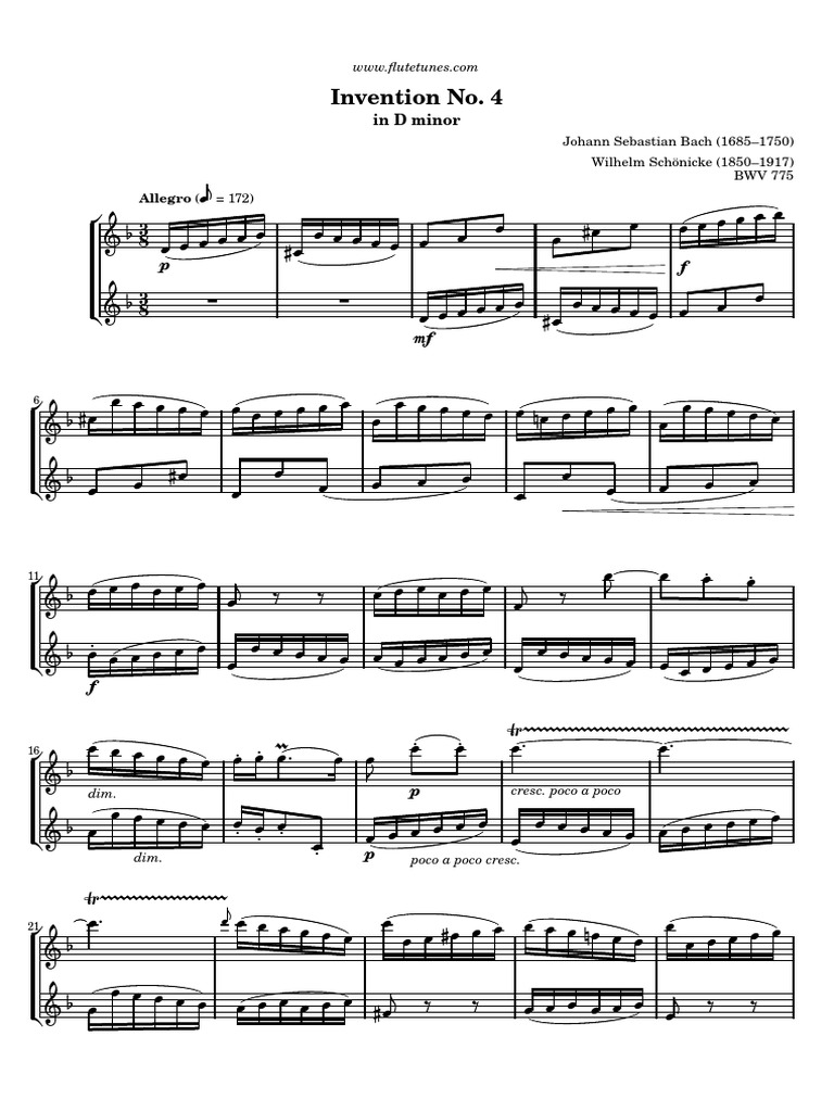 Bach Invention No4 in D Minor PDF | PDF | Compositions | Public Domain ...
