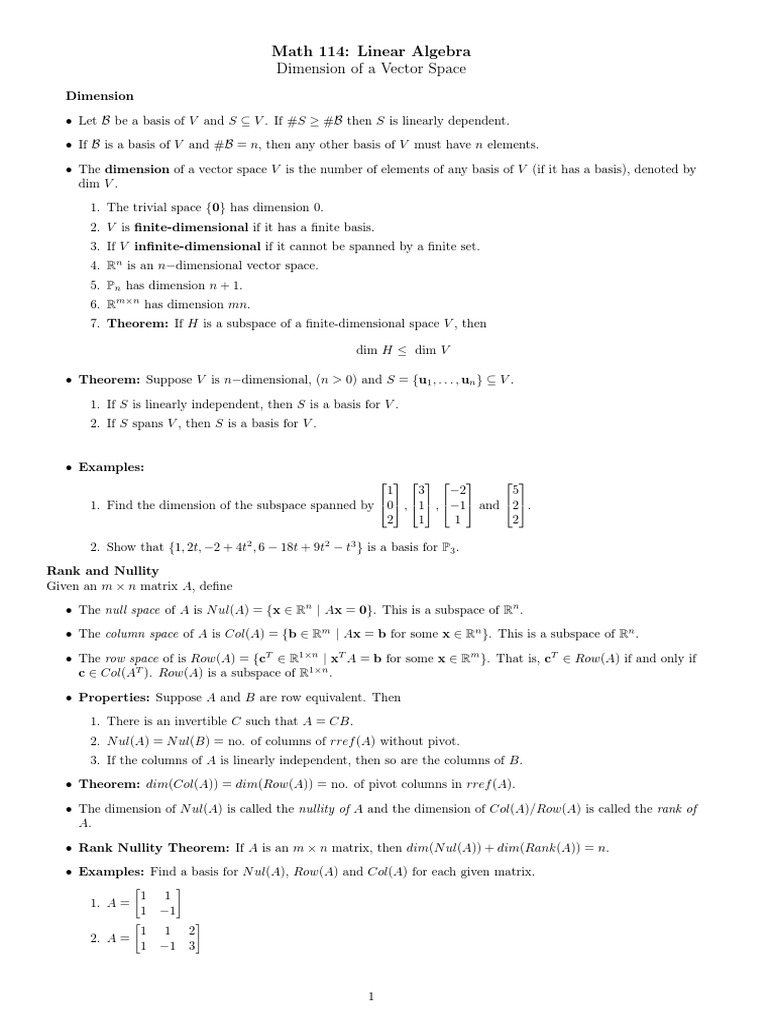 Topic 8 Dimension and Rank | PDF | Linear Subspace | Vector Space
