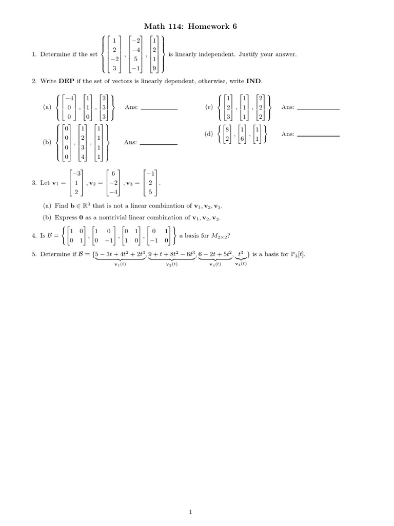 Math 114: Homework 6 | PDF | Algebra | Linear Algebra