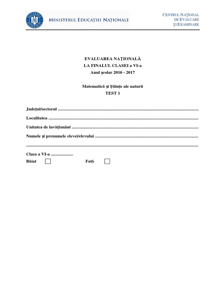 Evaluare Nationala clasa a VI-a matematica