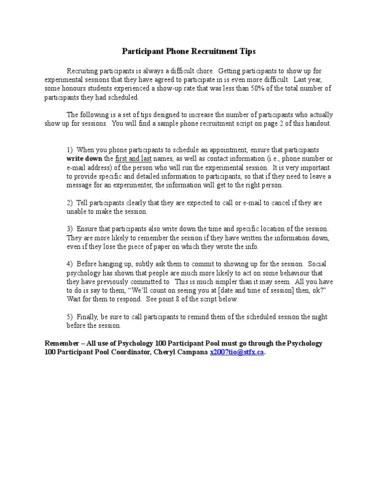 Sample Phone Script | PDF | Experiment | Social Psychology