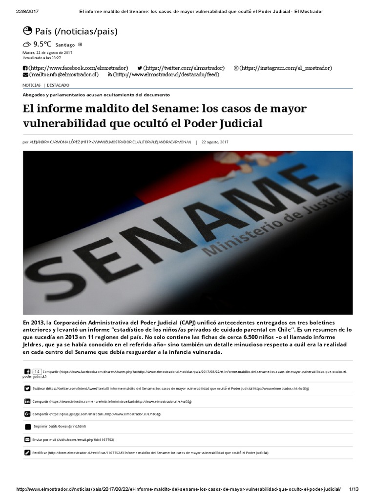 El Informe Maldito Del Sename - Los Casos de Mayor Vulnerabilidad Que Ocultó El Poder Judicial ...