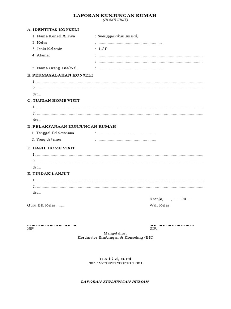 Laporan Home Visit | PDF | Karier & Perkembangan | Kajian Bahasa Asing