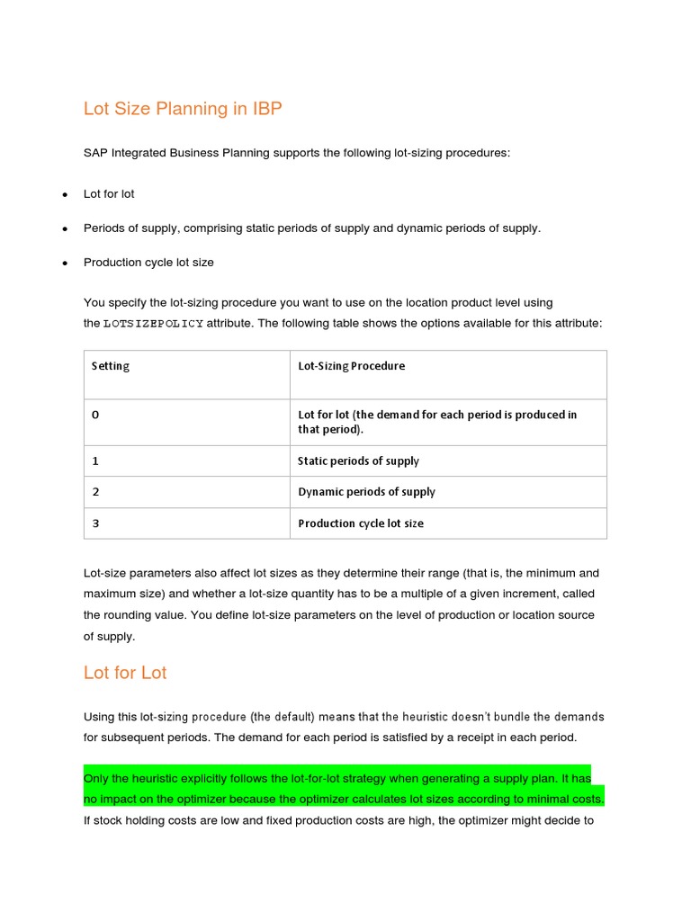 Lot Sizing Procedures in SAP IBP | PDF | Subroutine | Demand
