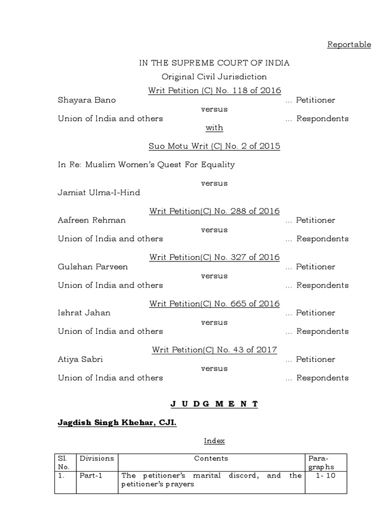 Supreme Court of India Judgment in Triple Talaq Case | PDF | Quran | Islam