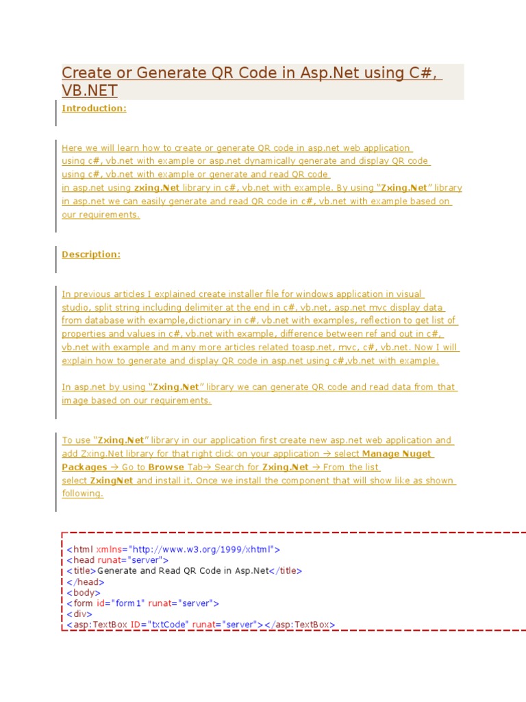 Create or Generate QR Code in ASP | PDF | Visual Basic .Net | Software ...