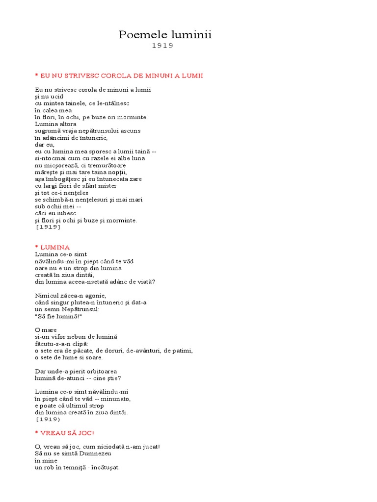 Lucian Blaga - Poemele Luminii (1919) | PDF